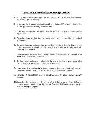 GCSE Radioactivity Scavenger Hunt | Teaching Resources