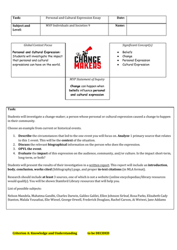 Myp Individuals And Societies Assessment Teaching Resources
