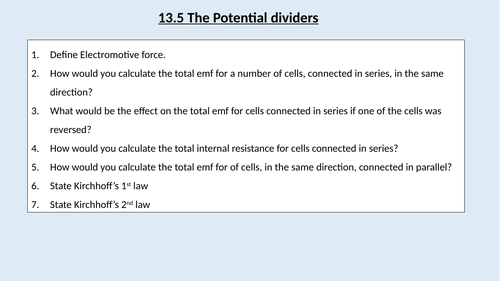 A level Physics (13.5) The potential divider (Direct current circuits ...