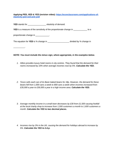 YED, PED, XED: A-level Economics worksheet | Teaching Resources