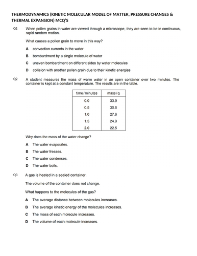 KINETICMOLECULAR MODEL OF MATTER, PRESSURE CHANGES &THERMAL EXPANSION ...