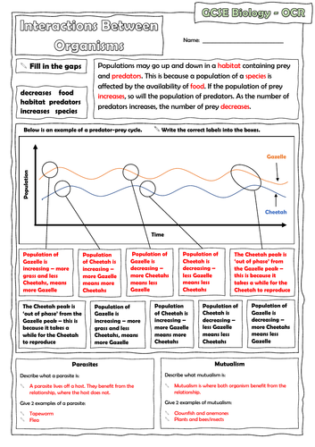 GCSE Biology - Interactions Between Organisms Worksheet + Answer Sheet ...
