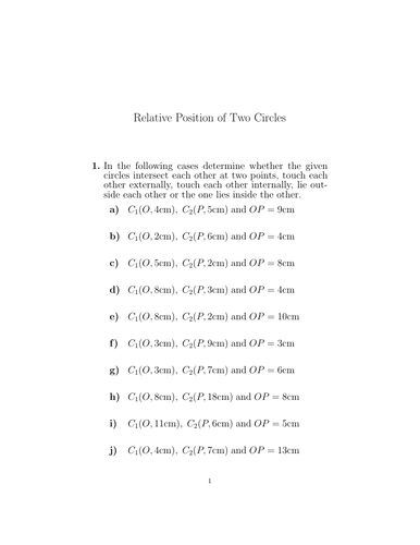 Relative Position of Two Circles worksheet (with solutions) | Teaching ...