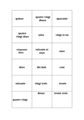 year 7 FRENCH NUMBER WORKSHEET lesson plan / revision/ handout ...