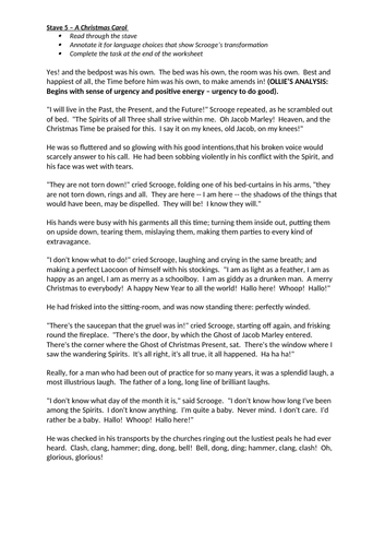 'A Christmas Carol' - Stave 5 Analysis Sheet | Teaching Resources