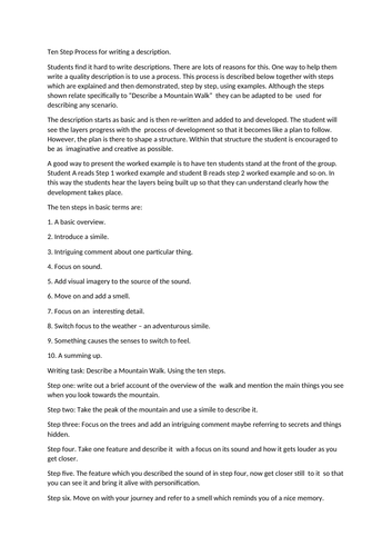 Ten Step Process for Writing a Description. | Teaching Resources