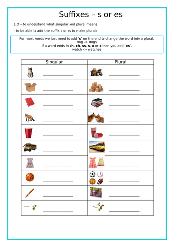 Differentiated suffix 's' and 'es' worksheets | Teaching Resources