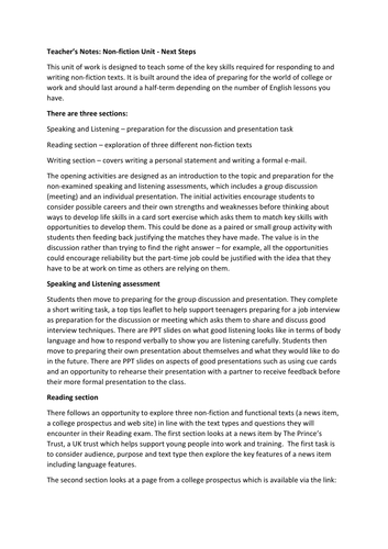 High School English: Non-fiction Unit for Grades 9-10 - Next Steps ...