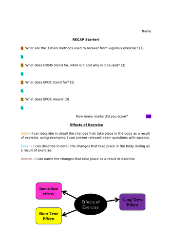 AQA GCSE PE EFFECTS OF EXERCISE POWERPOINT AND WORKBOOK | Teaching ...