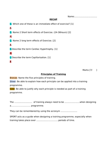 AQA GCSE PE PRINCIPLES OF TRAINING POWERPOINT AND WORKBOOK | Teaching ...