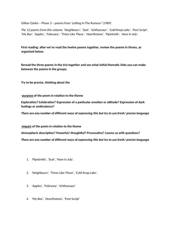 GILLIAN CLARKE for CIEA A LEVEL | Teaching Resources