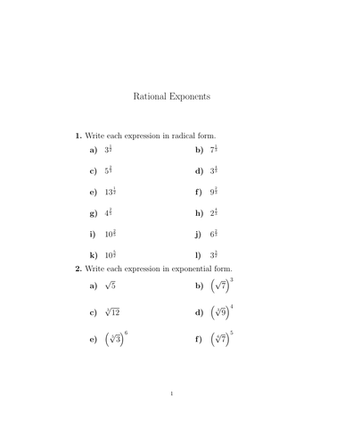 Rational exponents worksheet no 2 (with solutions) | Teaching Resources