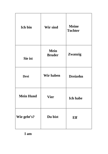 year 7 activity sheet basic German vocabulary numbers, haben, sein ...