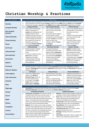 Christian Practices - GCSE RS Knowledge Organiser | Teaching Resources Christian Practices - GCSE RS Knowledge Organiser | Teaching Resources