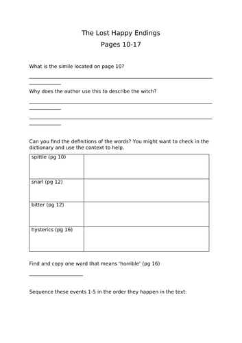 The Lost Happy Endings Comprehensions | Teaching Resources