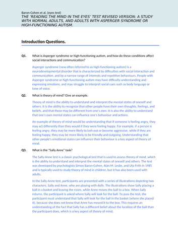 Baron-Cohen et al. (eyes test) | Teaching Resources