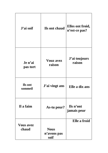 Yr. 7 French classroom activity sheet expressions with AVOIR | Teaching ...