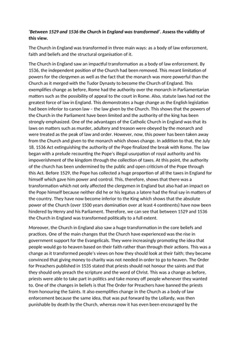 The Church in England 1529-1536 A* essay | Teaching Resources