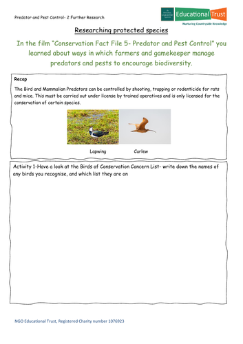 Conservation Fact File5-Predator Control | Teaching Resources