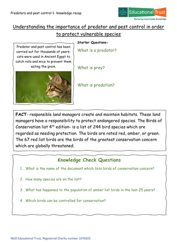 Conservation Fact File5-Predator Control | Teaching Resources