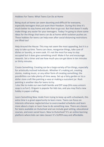 Middle School English: Non-fiction Unit for Grades 7-8 - Hobbies ...