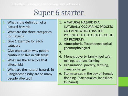 AQA GCSE Geography - 2.1 Hazard Distribution | Teaching Resources