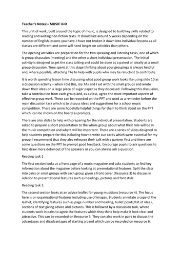 Middle School English: Non-fiction Unit for Grades 7-8 - Music ...