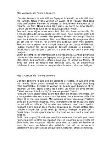 Mes vacances de l'année dernière - last years holiday | Teaching Resources