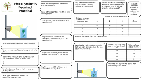 Photosynthesis Required Practical Mat - AQA GCSE Biology | Teaching ...