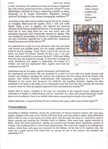 Saint Agatha Feast day 5th February | Teaching Resources