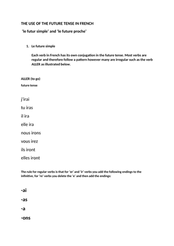 GCSE Worksheet lesson plan on using ALLER to create Le Futur Proche ...