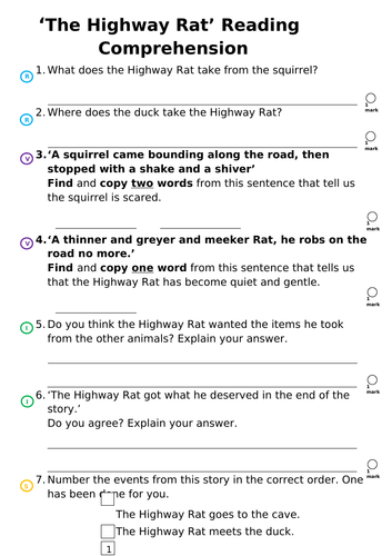 'The Highway Rat' Reading Comprehension | Teaching Resources