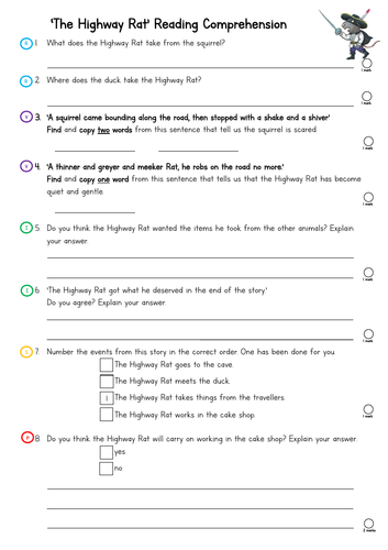 'The Highway Rat' Reading Comprehension | Teaching Resources