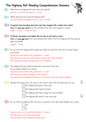 'The Highway Rat' Reading Comprehension | Teaching Resources