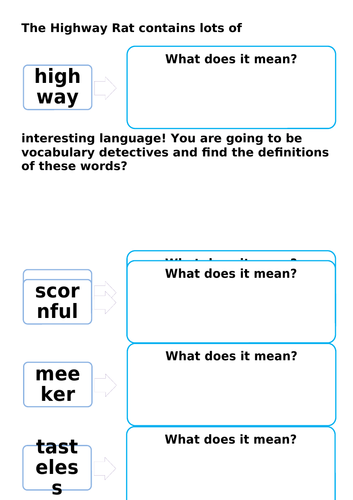 The Highway Rat Vocabulary Activity | Teaching Resources