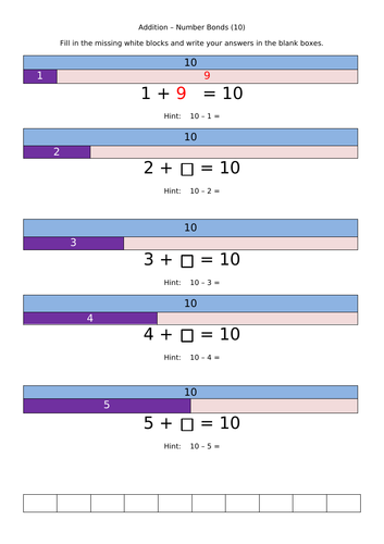 Number bonds of 10 using bar modelling | Teaching Resources