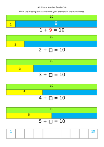Number bonds of 10 using bar modelling | Teaching Resources