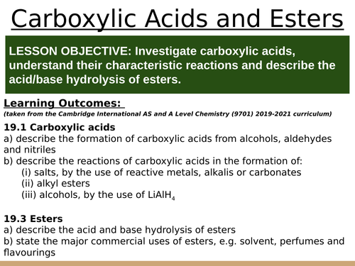 Organic Chemistry #14: Carboxylic Acids and Esters (Slides and Student ...