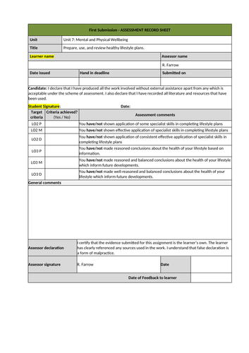NCFE L3 Entry To The Uniformed Services Unit 7 Mental and Physical ...