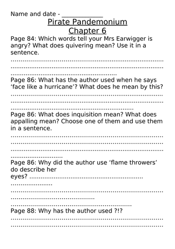 Pirate Pandemonium (Jeremy Strong) reading comprehension worksheets ...