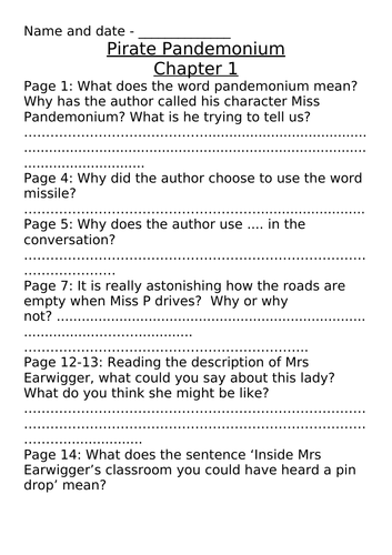 Pirate Pandemonium (Jeremy Strong) reading comprehension worksheets ...
