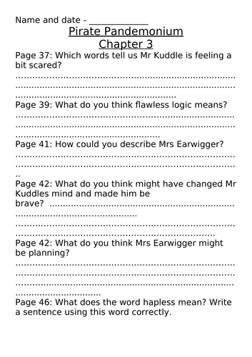 Pirate Pandemonium (Jeremy Strong) reading comprehension worksheets ...