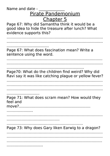 Pirate Pandemonium (Jeremy Strong) reading comprehension worksheets ...