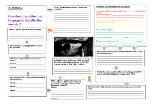 Language Paper 1 Q2 A Monster Calls Worksheet Low Ability | Teaching ...