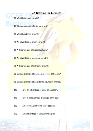 Flashcards - 2.1.1 Business growth - GCSE Business Knowledge revision ...