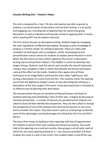 English Key Stage 3 Creative Writing Unit for Years 7-8 *NEW ...