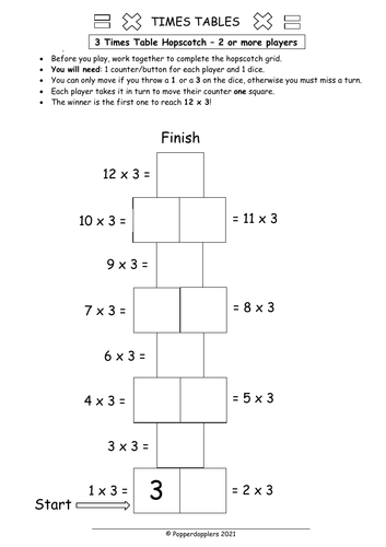 THREE (3) TIMES TABLE - Set of 11 Exercises with Answers PLUS Games ...