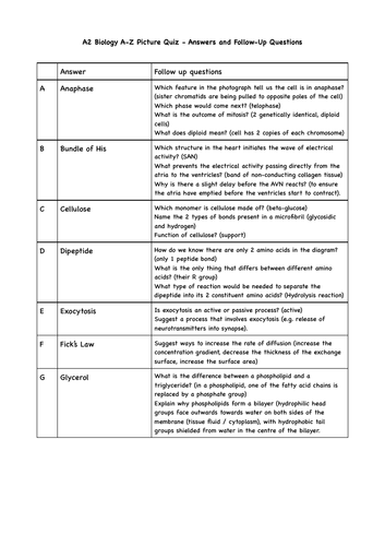 A2 / A-level Biology Fun A-Z Picture Quiz Revision Activity | Teaching ...