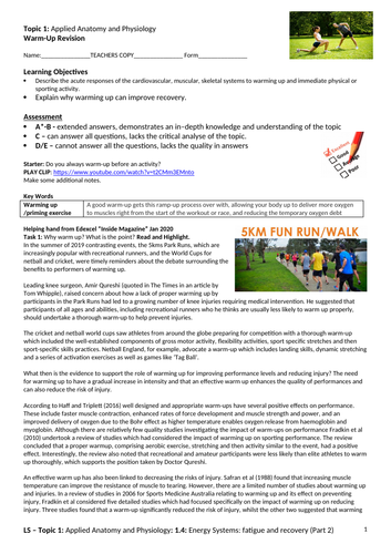 A-level PE EDEXCEL (Spec 2016) Warm-up | Teaching Resources