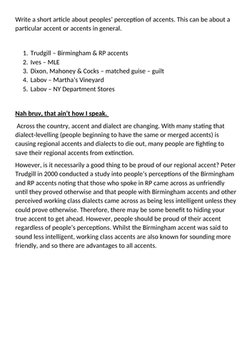 A Level English Language AQA Paper 2, Question 4 - Partial Modelled ...